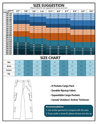 TRGPSG Men's Wild Cargo Pants, Camo Pants Cotton Casual Work Hiking Pants with 8 Pockets(No Belt) 5337 Black 32