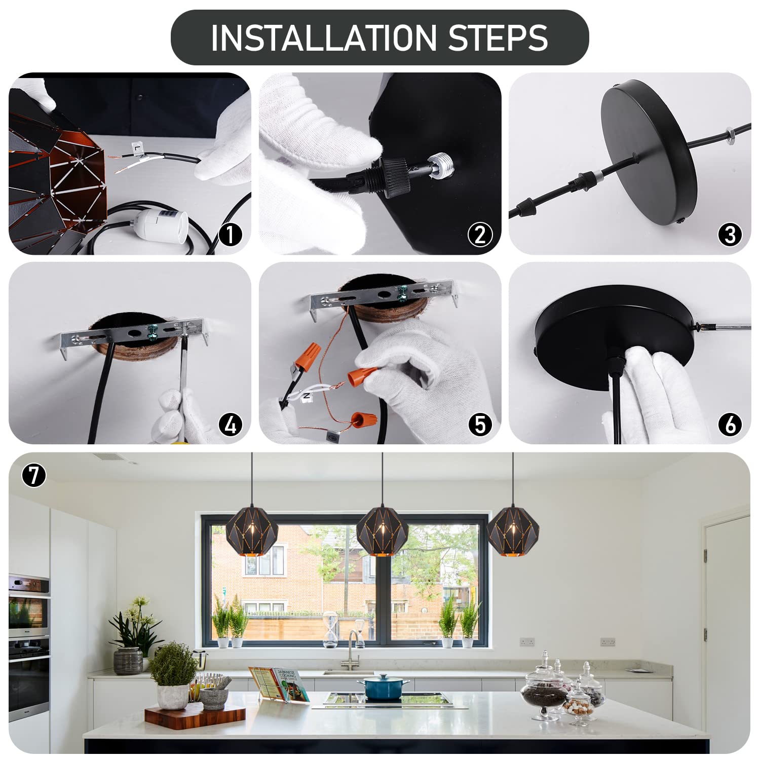 Pendant Light Industrial Vintage Pendant Lamp Retro Farmhouse Ceiling Hanging Light Fixture Black Metal Creative Geometric Diamond Shade Pendant Lighting for Kitchen Island