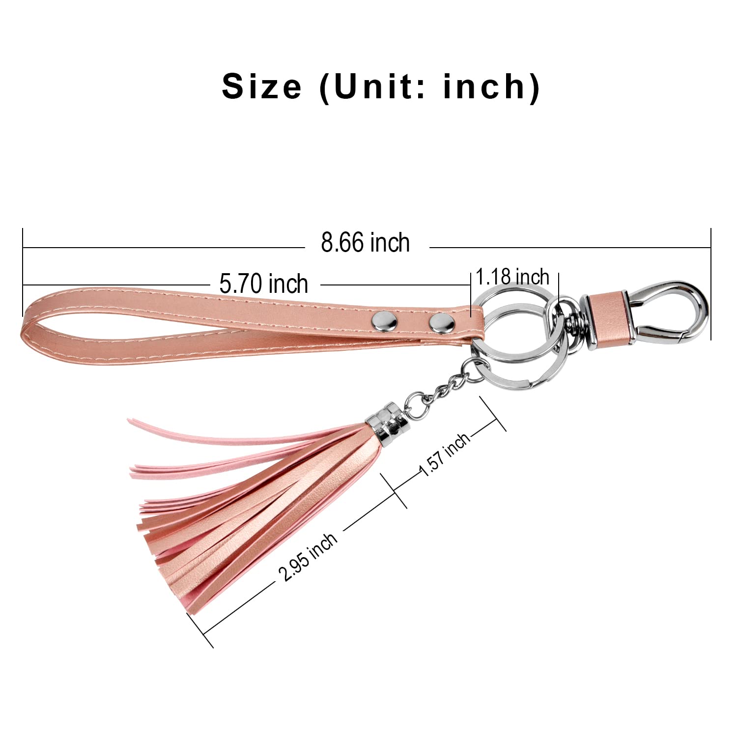 Teskyer Wristlet Strap for Key, Hand Wrist Lanyard Key Chain Holder with Tassel and Flat Alloy Key Rings, Rose Gold