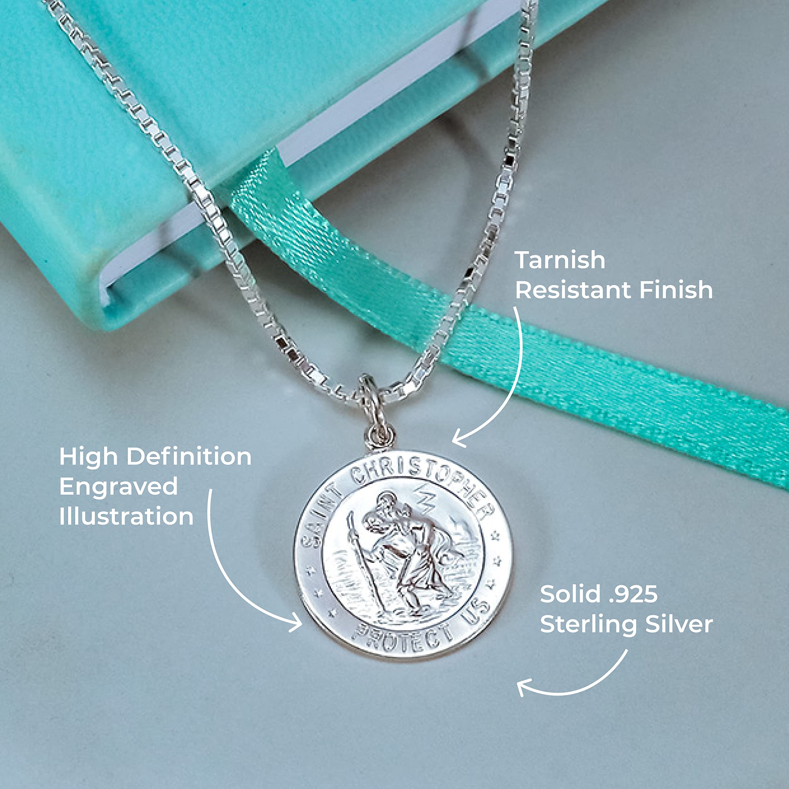 PicturesOnGold.com Saint Christopher Religious Medal - Solid Sterling Silver, 3/4 Inch Size of a Nickel