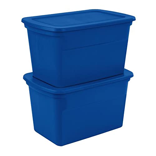 Sterilite 30 Gallon Plastic Stackable Storage Tote Container Box with Latching Lid, Blue (6 Pack)