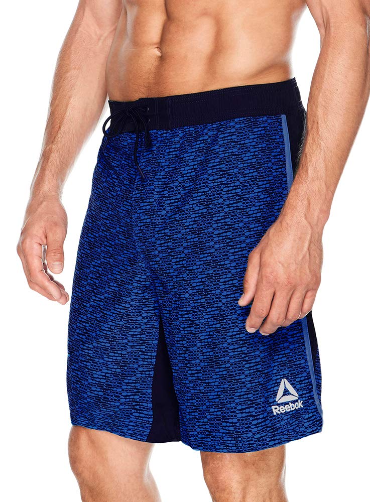 Reebok Men's Swimwear 9" E-Board Mavericks UPF 50+ Athletic Swim Shorts Bathing Suit Trunks, Collegiate Navy, Medium