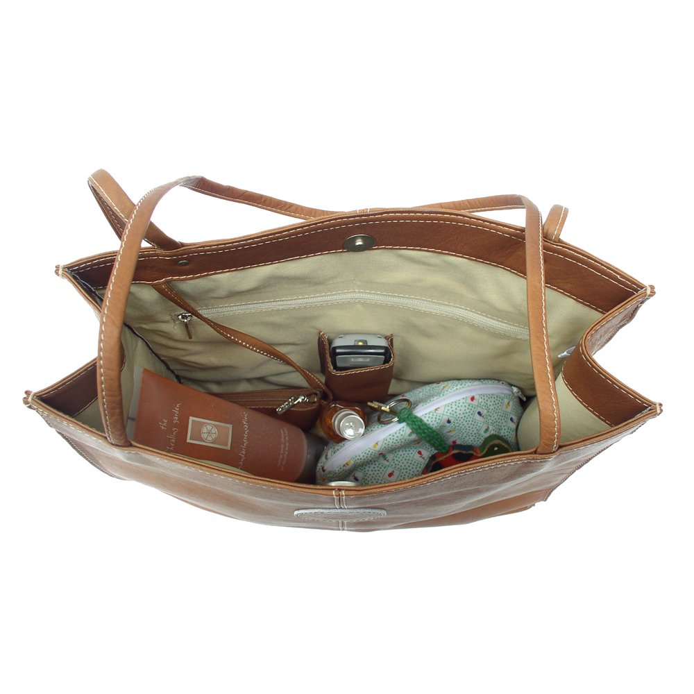 Piel Leather Medium Market Bag, Saddle, One Size