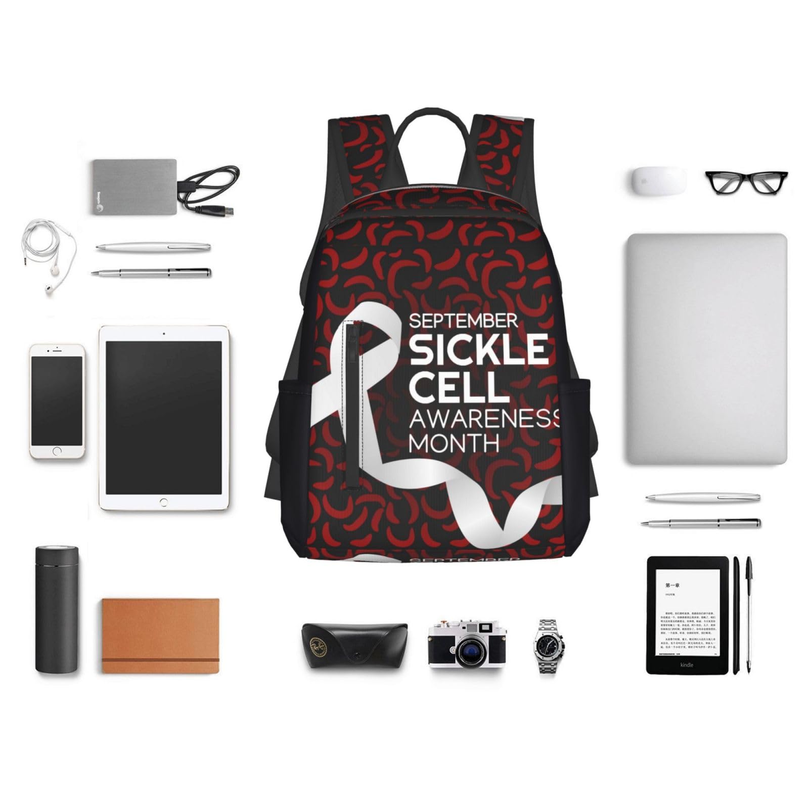 TuoniLaoShi Sickle Cell Awareness Month Backpack,Large Capacity Travel Backpack,Laptop Backpack,Water Resistant backpack for Women Men