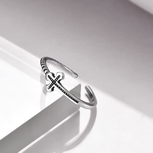 YFN Cross Ring Sterling Silver Adjustable Cross Ring Jewelry Gifts for Women Men