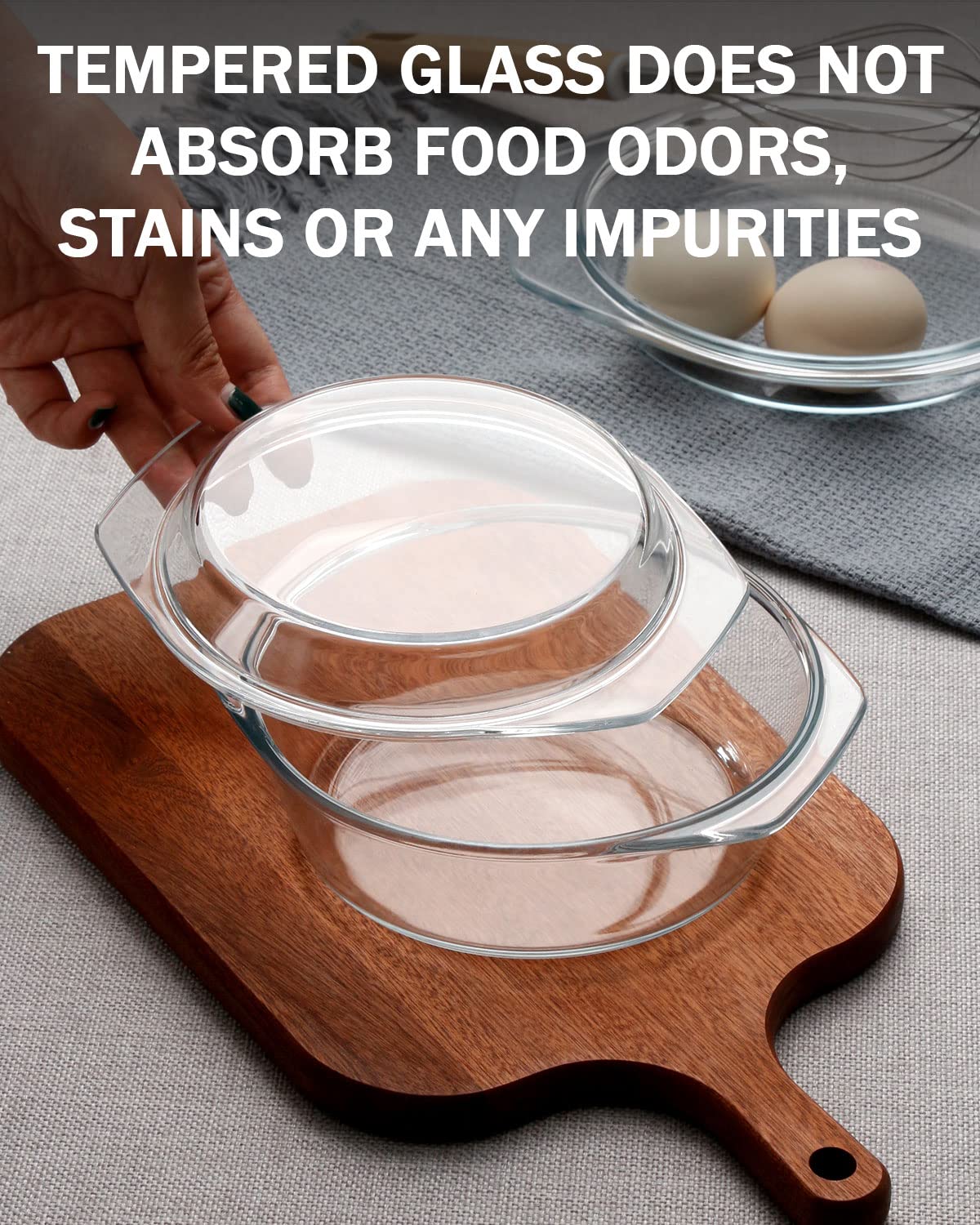 ZYER Small Glass Casserole Dish With Glass Lid Round Glass Microwave Safe Bowls with Lids, Glass Microwavable Bowls (0.65L)