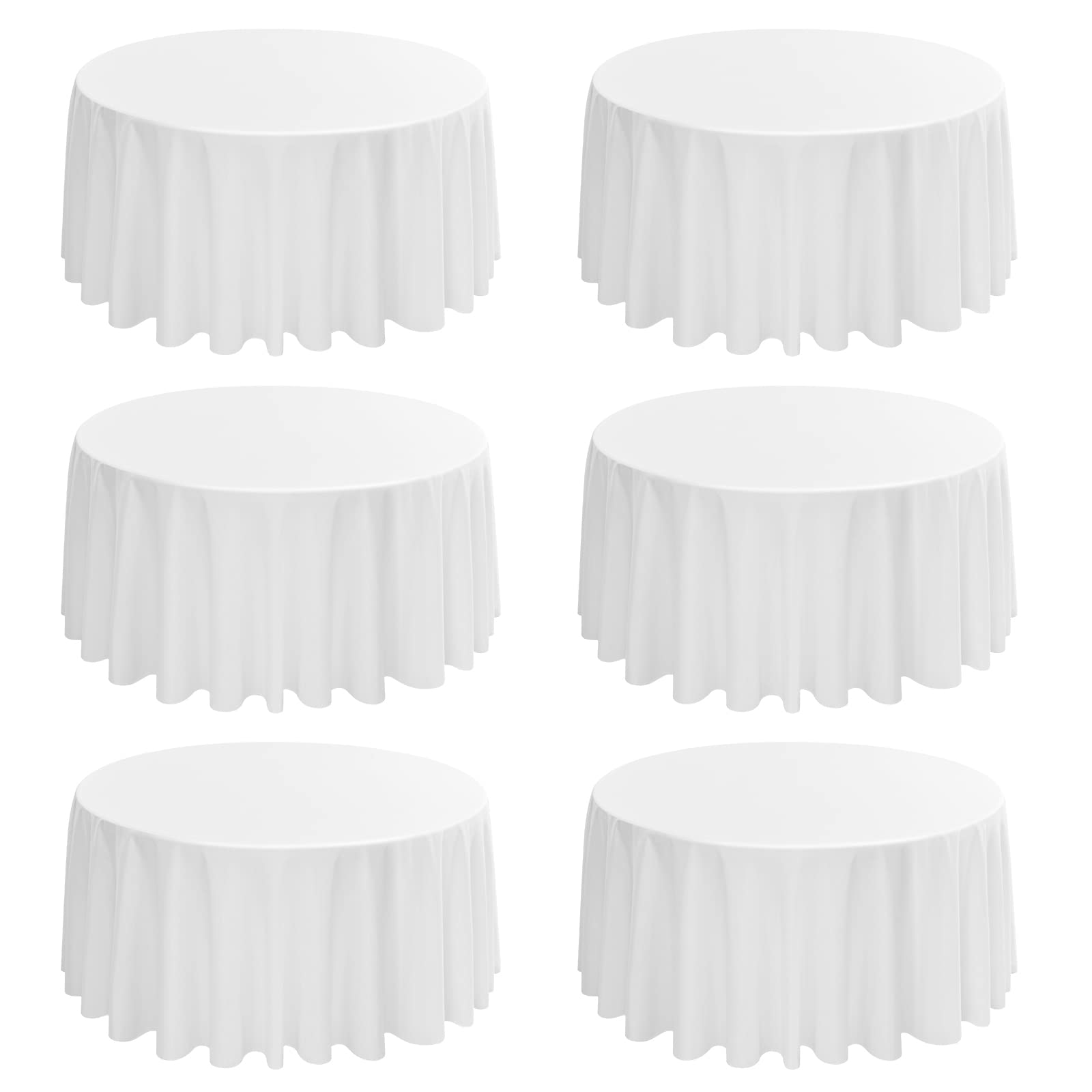 REWOMC 6 Pack Round Tablecloths - 120 Inch, White Polyester Table Cover for Round Table, Stain and Wrinkle Resistant Washable Fabric Table Cloth, Polyester Tablecloth for Wedding Banquet Parties