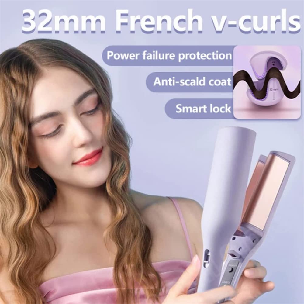 Rommantic French Egg Roll Curling Iron ,Water Ripple V-Shaped Ionic Hair Curling Iron Styling Tools,Hair Curler Crimper Styling Tools & Appliances with Multifunctions (Pink)