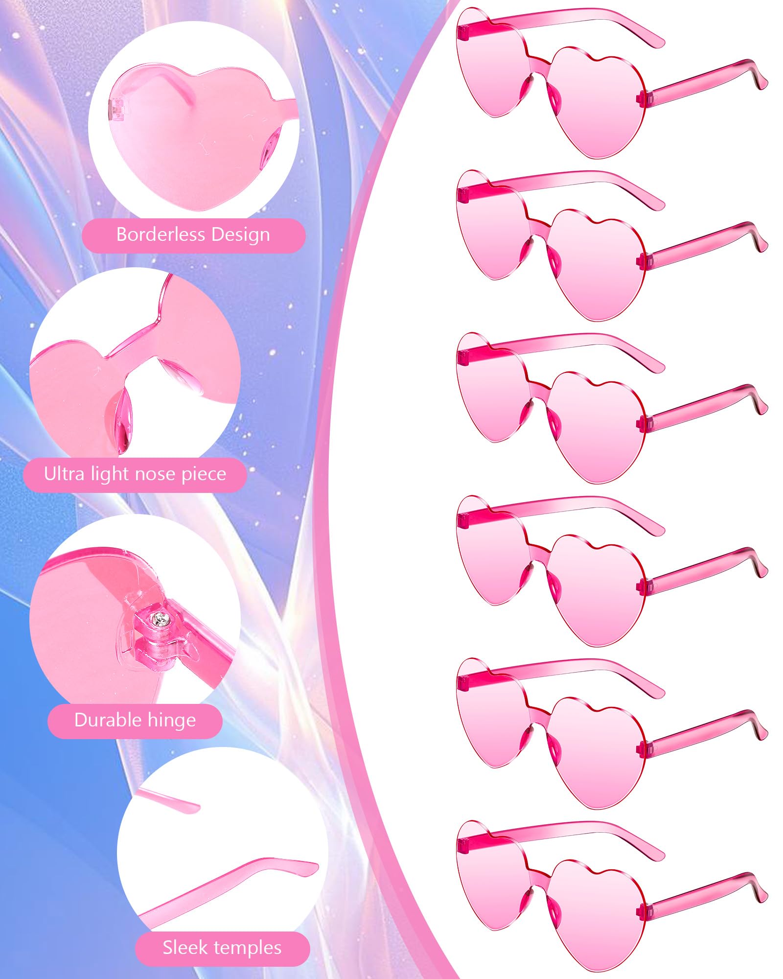 ZHANGBY 9 Pairs Heart Sunglasses Trendy Transparent Candy Color Party Hot Pink Glasses