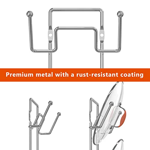 VZINO 2 Pack Pot Lid Organizer Rack for Cabinet Door/Wall, No Drilling Adhesive Wall/Door Mounted Pot and Pan Lid Holder, Plating Metal, Silver