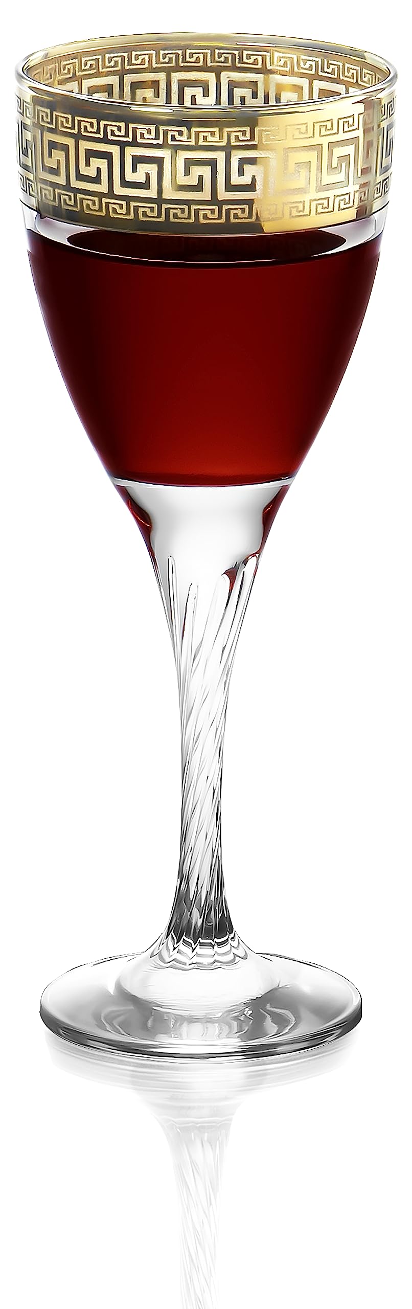 Red Co. Set of 4 Decorated Clear Glass 7 Fl Oz Stemmed Wine Glasses with Golden Greek Key Trim