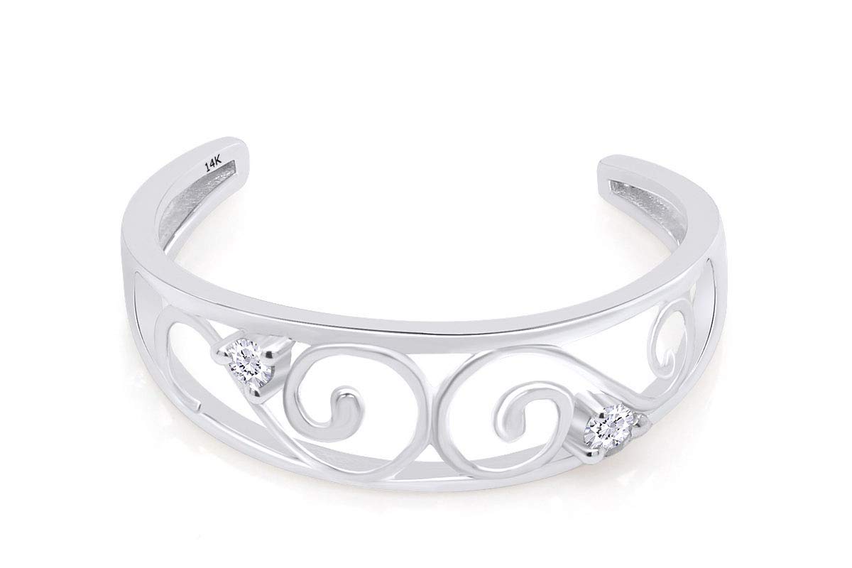 White Natural Round Diamond Accent 14k White Gold Filigree Style Adjustable Toe Ring (I-J Color, I2-I3 Clarity)