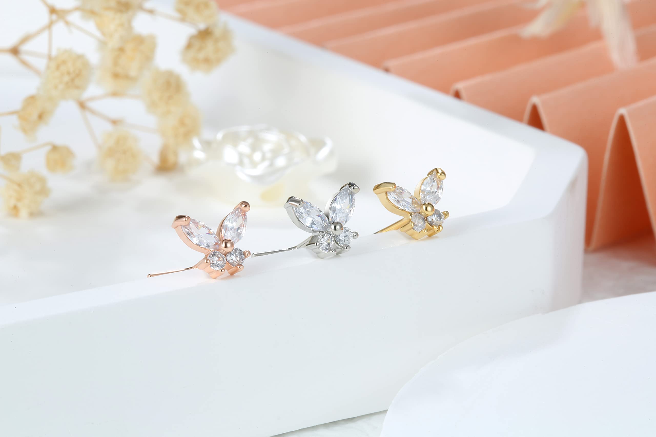 Zankulas Nose Piercings Jewelry Studs Flower Nose Ring L Shaped with Heart Butterfly Elements 20G Gold, Green