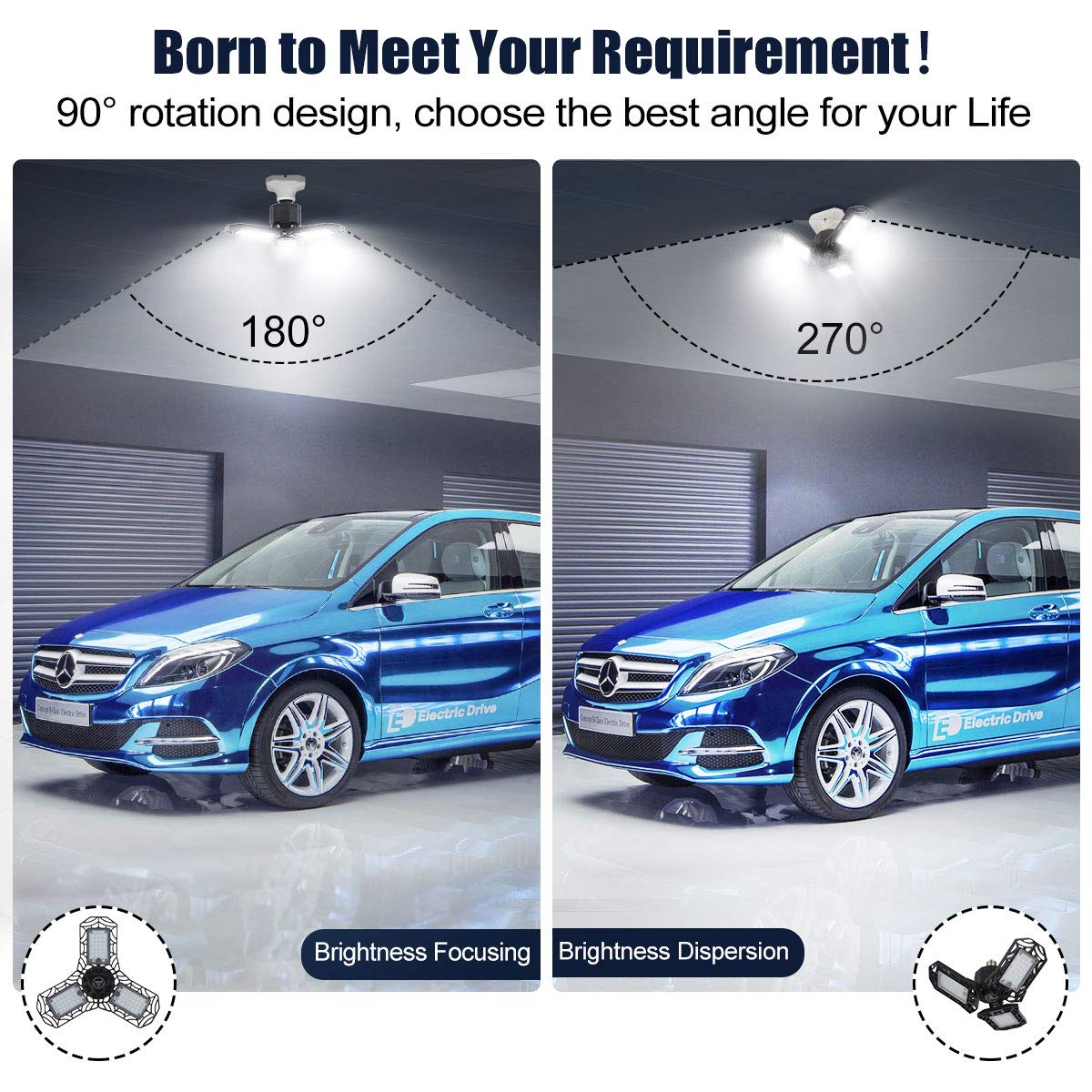 Three Leaf Garage Light Deformable Led Garage Lights 40W 4000 lumens Plastic Triple Glow Led Garage Light E26 Tribright Led Adjustable Lighting Trilight Garage Light for Garage Basement(2 Pack)