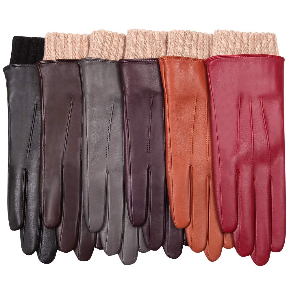 Winter Leather Gloves for Women - Warm Touchscreen Cashmere/wool Blend Lining Driving Windproof (8 (X-Large), Black)