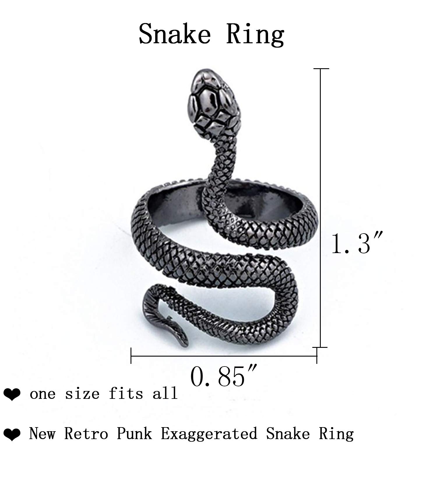 Snake Ring for Women Gothic Black Snake Rings Punk Open Adjustable Silver Snake Knuckle Rings Stackable Reptile Serpent Band Rings for Halloween Costumes Accessories