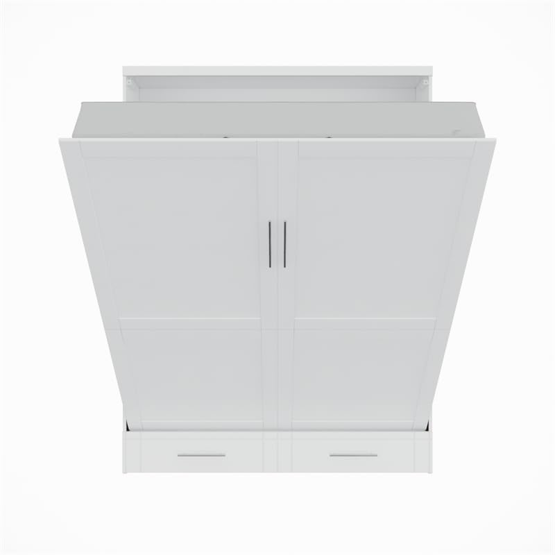 RoomAndLoft Queen Size White Murphy Wall Bed in Solid Wood, No Box Spring Needed, Easy Assembly