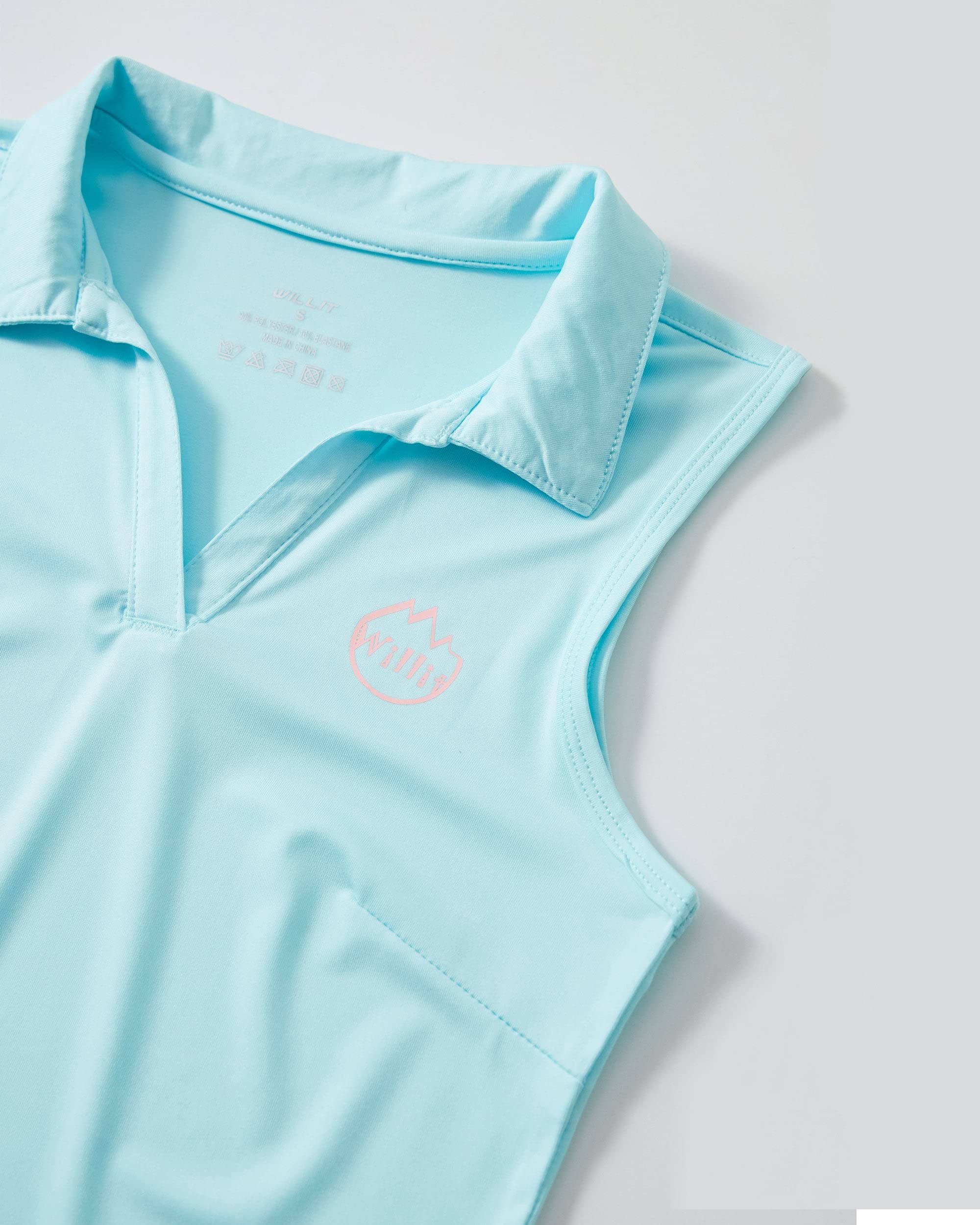 Willit Girls' Sleeveless Polo Shirts Golf Tennis Polo Lightweight Shirts Quick Dry Light Blue M