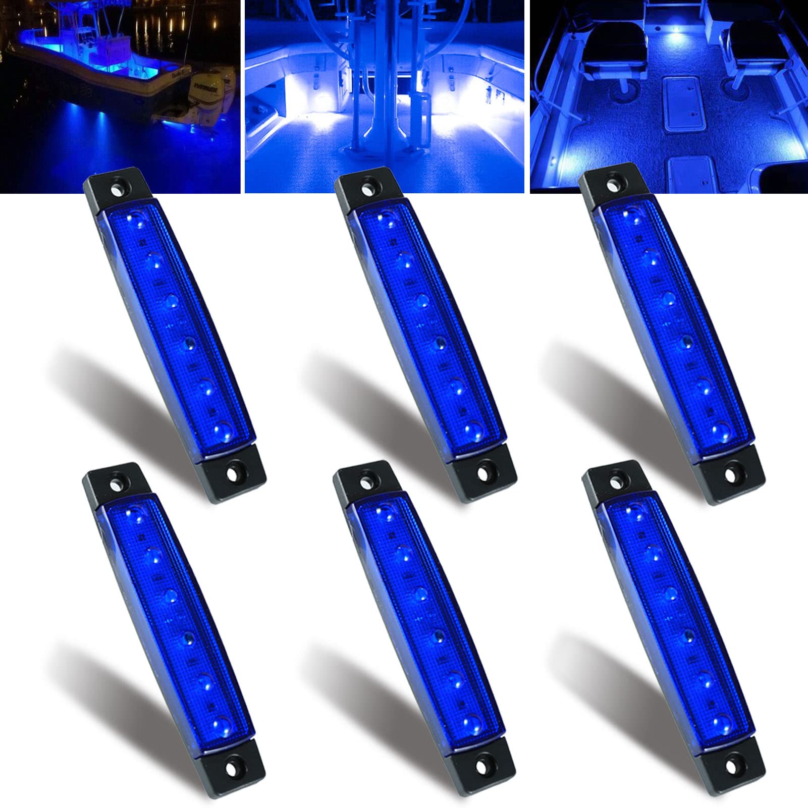 WIMACT LED Boat Interior Lights Marine Boat Lights Courtesy Light Strip Deck Transom Cockpit Navigation Lighting Waterproof 12V for Pontoon Sailboat Kayak (6Pcs) (Blue)