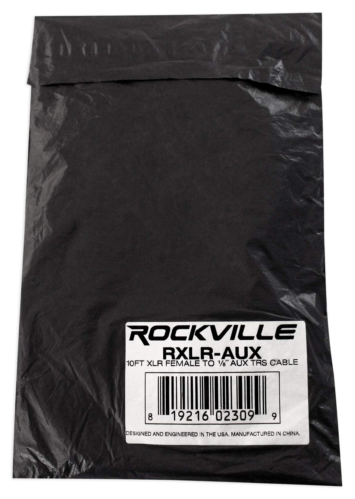 ROCKVILLE 10 Ft. Metal XLR Female to 1/8" TRS Cable-100% Copper (RXLR-AUX),Black