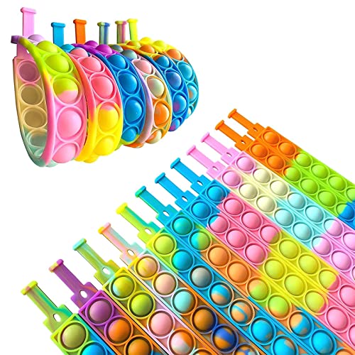 ZNNCO 12PCS Push Pop Fidget Toy Fidget Bracelet, Durable and Adjustable, Multicolor Stress Relief Finger Press Bracelet for Kids and Adults ADHD ADD Autism