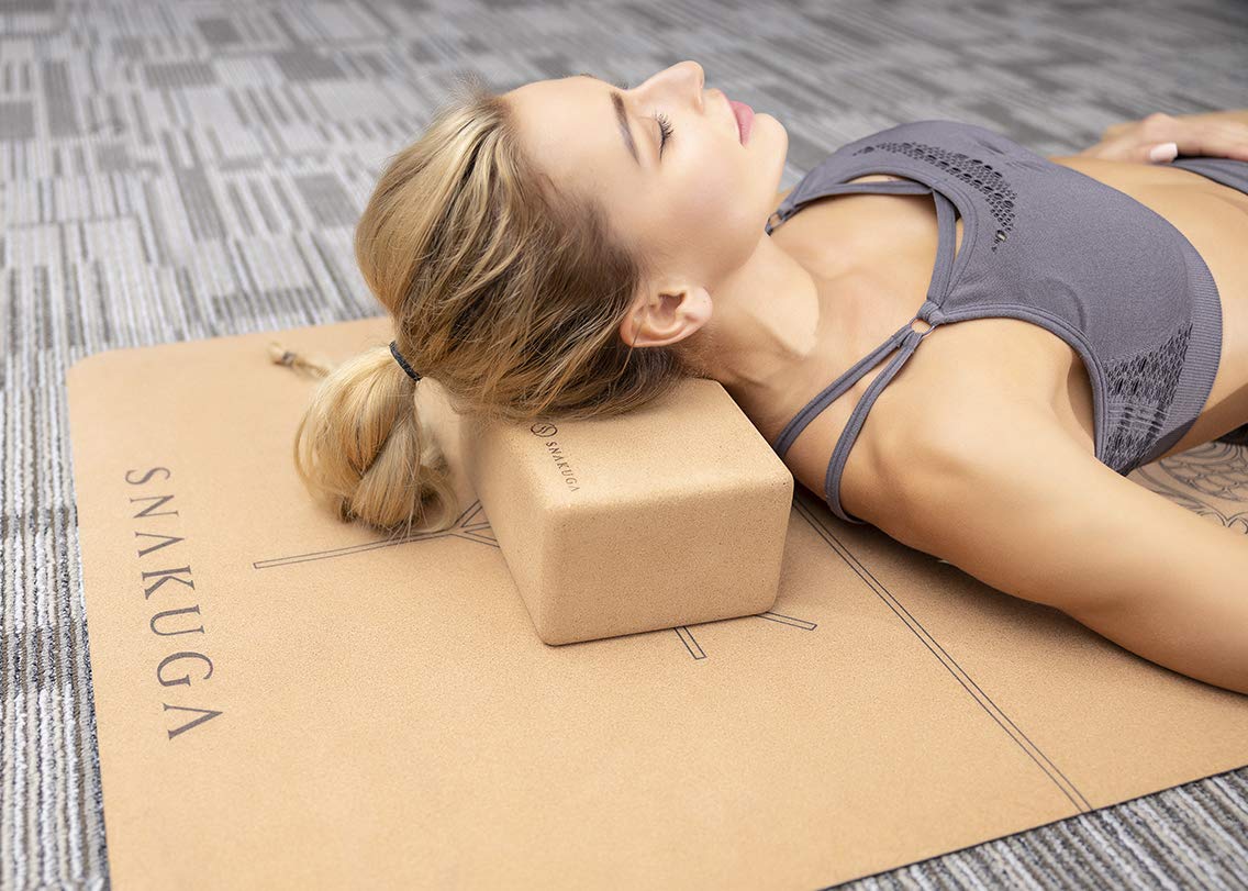 SNAKUGA Cork Yoga Block 2 Pack for Pilates, 9"x6"x3" Non-Slip & High Density Blocks for Meditation, Fitness and Stretching, Supportive and Flexibility Brick for Improve Poses Balance