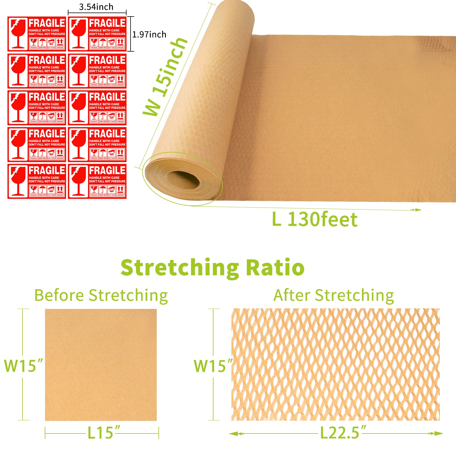 PPH-Sisy Honeycomb Packing Paper (15"x130') Bubble Wrap for Packing - Moving Wrapping Paper,Recyclable and Biodegradable Bubble Wrap for Moving/Shipping/Packing