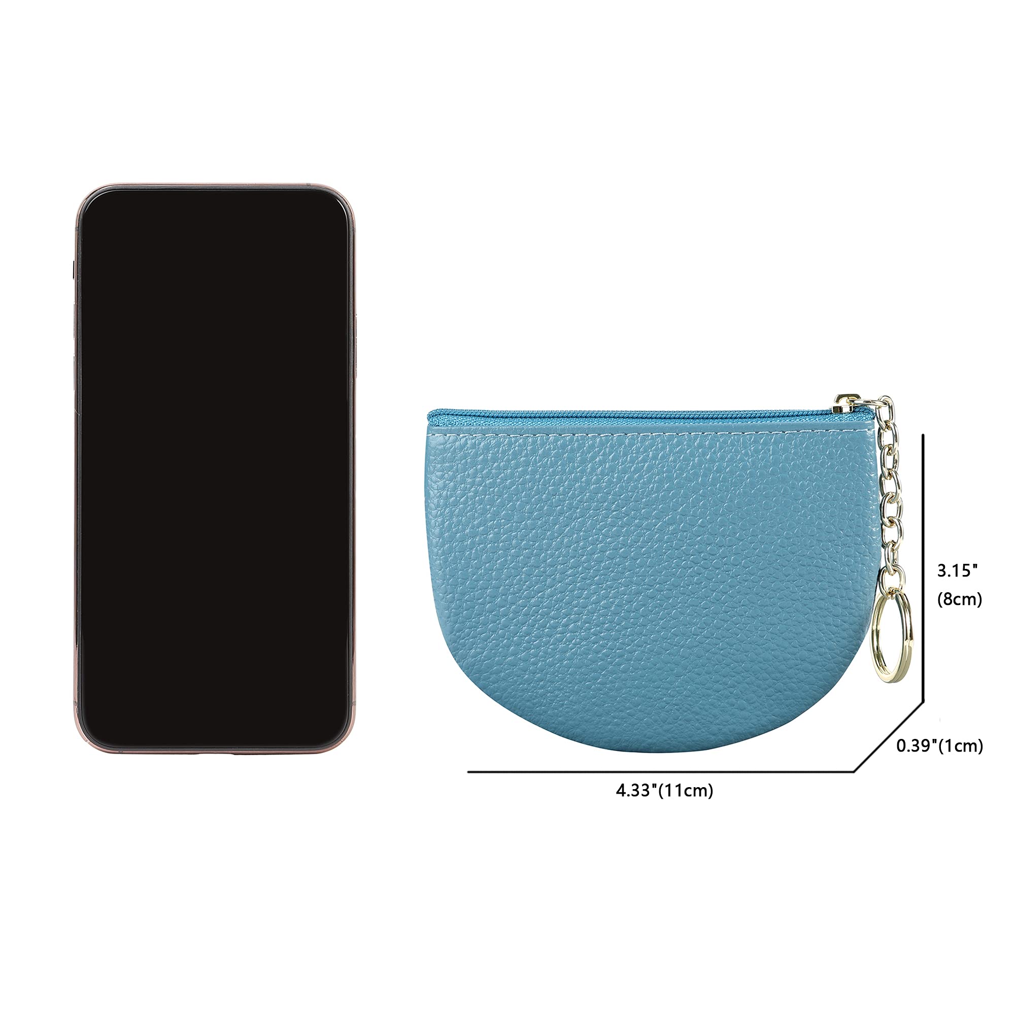 Women's Genuine Leather Keychain Zipper Change Wallet Small Mini Pouch Coin Purse, Black