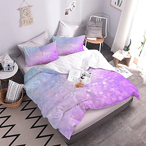 Quilt Cover Full Size Purple Starry Sky 3D Bedding Sets Rainbow Duvet Cover Breathable Hypoallergenic Stain Wrinkle Resistant Microfiber with Zipper Closure,beding Set with 2 Pillowcase