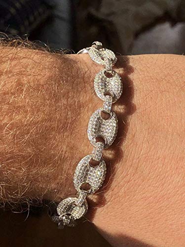 Solid 925 Sterling Silver - Iced Out Puffed Mariner Link Bracelet - Thick 12mm Wide - ICY Bust Down Bracelet (8)
