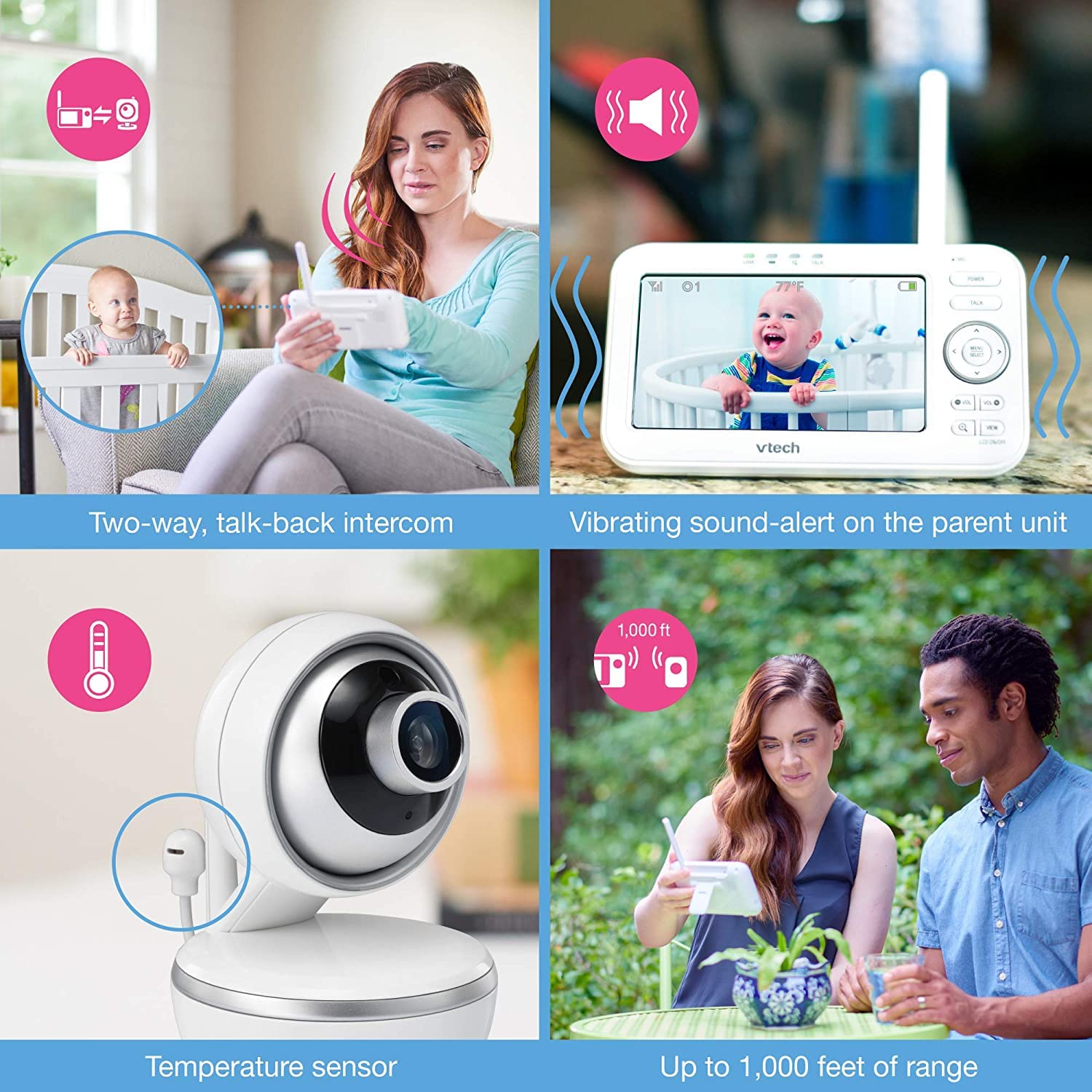 VTech VM5261 5β Digital Video Baby Monitor with Pan & Tilt Camera, Wide-Angle Lens and Standard Lens, White (Renewed)