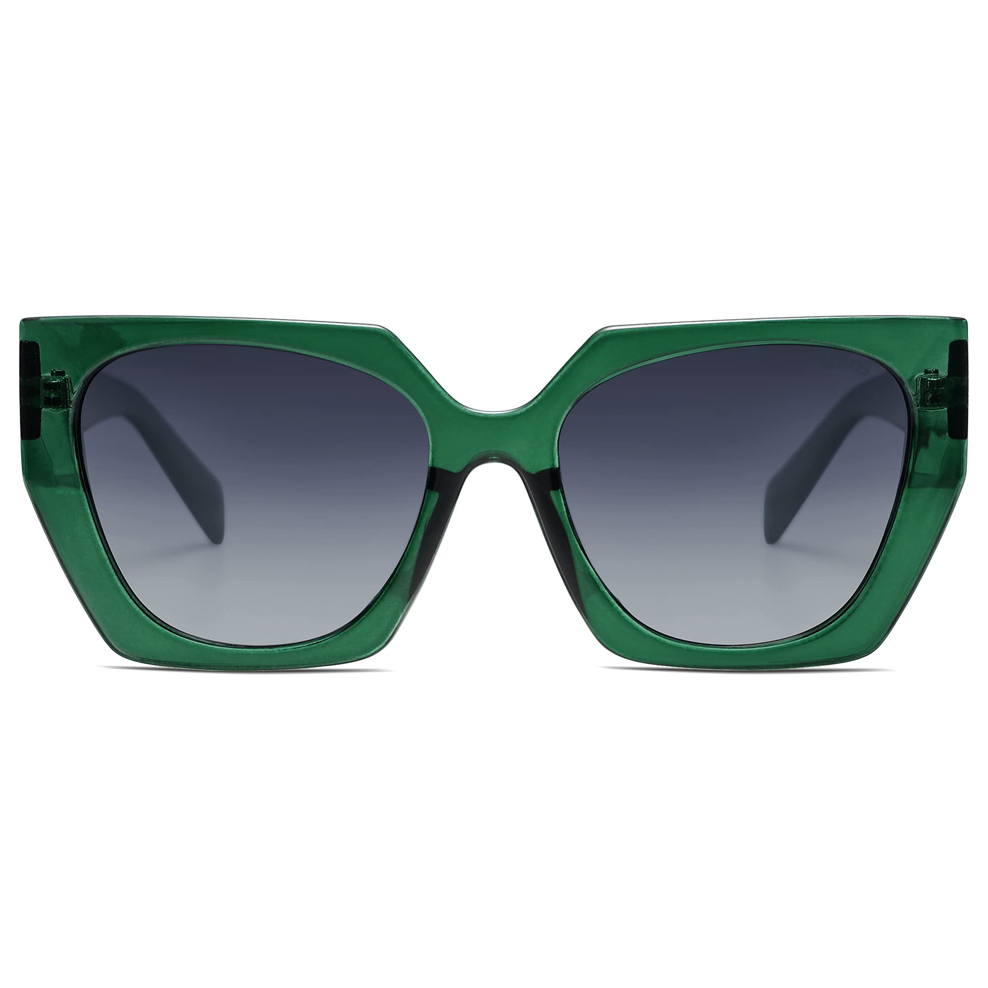 SOJOS Big Trendy Polarized Sunglasses Womens Oversized Cateye Sunnies Lentes De Sol Para Mujer SJ2205, Clear Green/Grey
