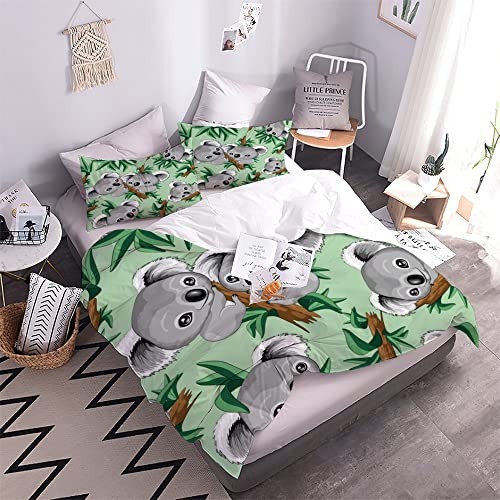 Quilt Cover Twin Size Koala 3D Bedding Sets Cartoon Koala Duvet Cover Breathable Hypoallergenic Stain Wrinkle Resistant Microfiber with Zipper Closure,beding Set with 2 Pillowcase