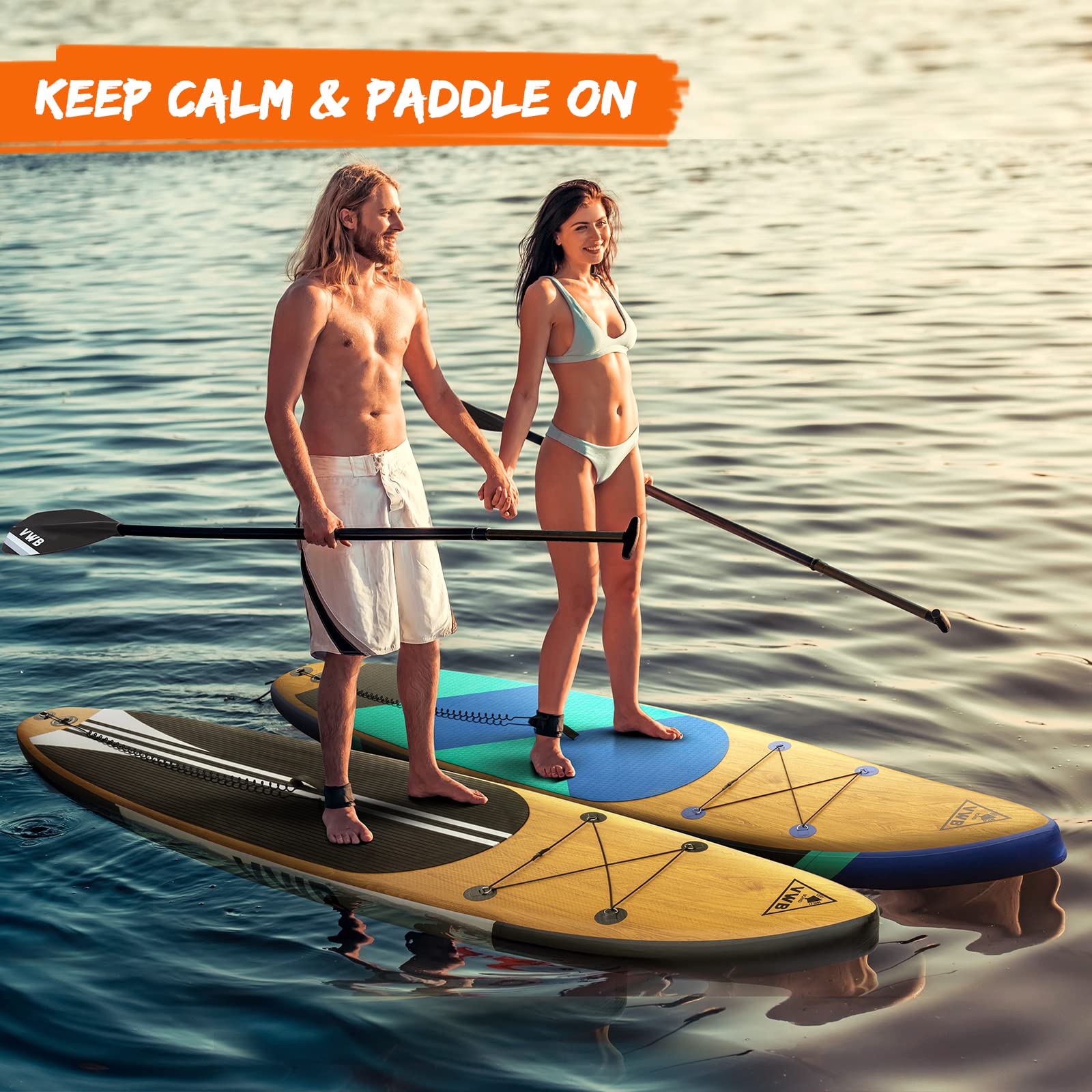 VWB Inflatable Stand Up Paddle Board (11'×33"×6") with SUP Accessories & Backpack Non-Slip Deck Waterproof Bag Adjustable Paddle Hand Pump Leash Caudal Fin Repair Kit for Youth & Adult BLACK&WHITE