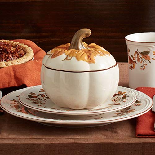 Pfaltzgraff Autumn Berry 16 Piece Dinnerware Set, Service for 4, Multi Colored and Pfaltzgraff Autumn Berry Covered Pumpkin Bowl, Holds 20 Ounces, Cream