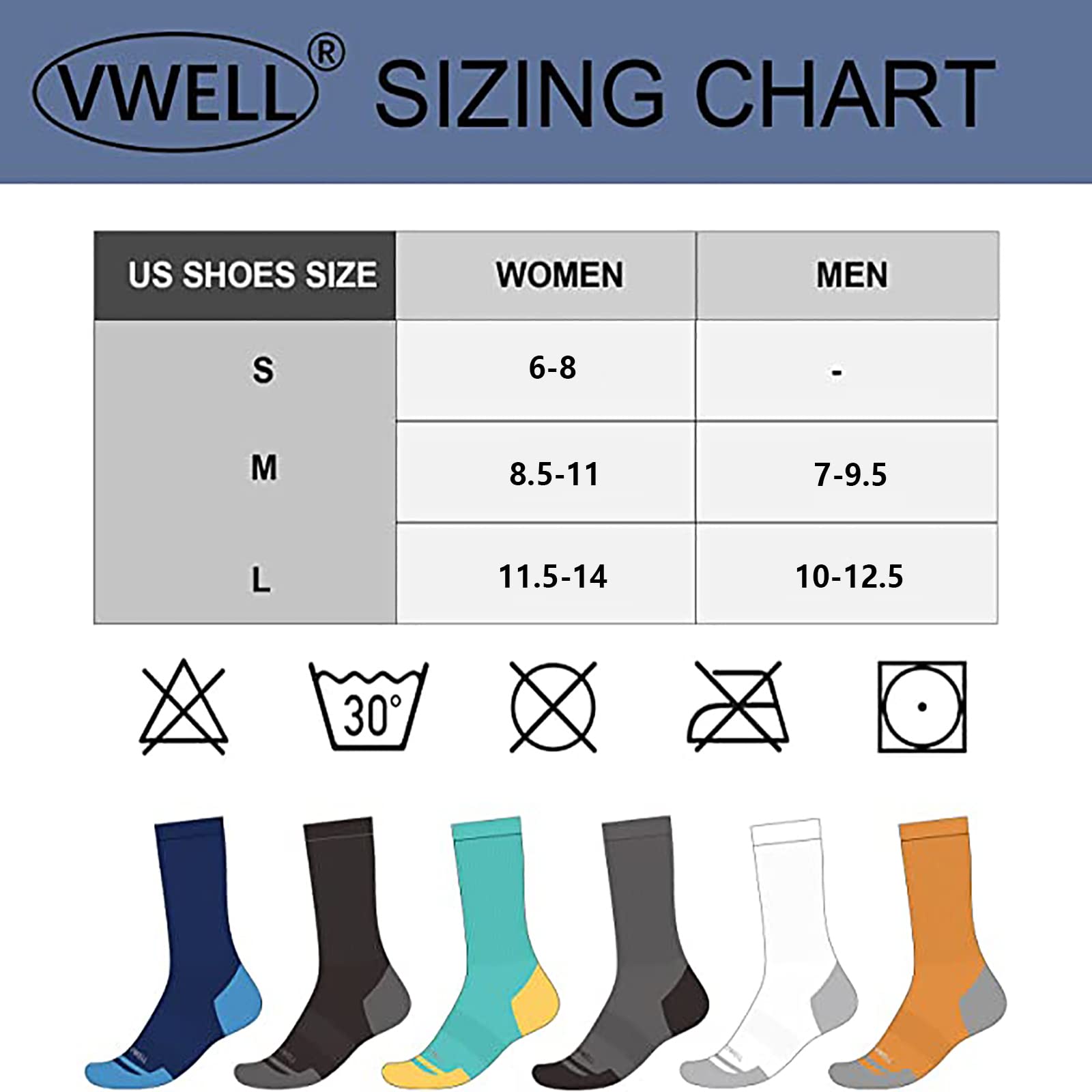 VWELL Mens Athletic Crew Socks, 8 Pairs Cotton Cushioned Moisture Control Work Boot Socks