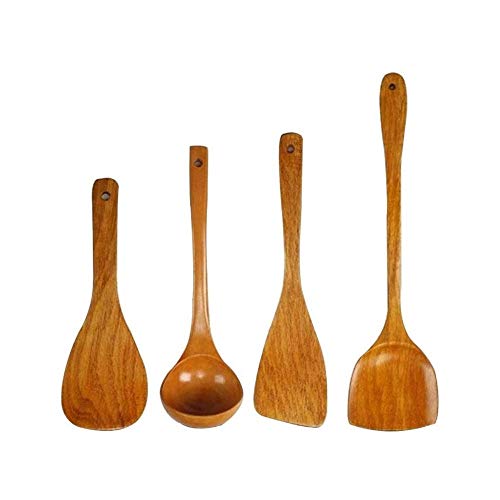 SDGH Non-stick Dinnerware Cutlery Set Wooden Cookware Fork Spoon Knife Set Kitchenware with Long Handle Spatula Flat Shovel