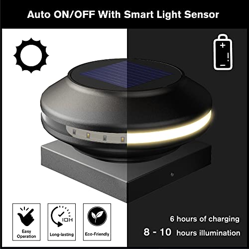 Solar Post Cap Lights Outdoor - Bright 16 LEDs 2 Modes Warm White/Colorful for Fence, Deck or Patio - Fit 4x4 5x5 6x6 Posts - Slate Black (4 Pack)