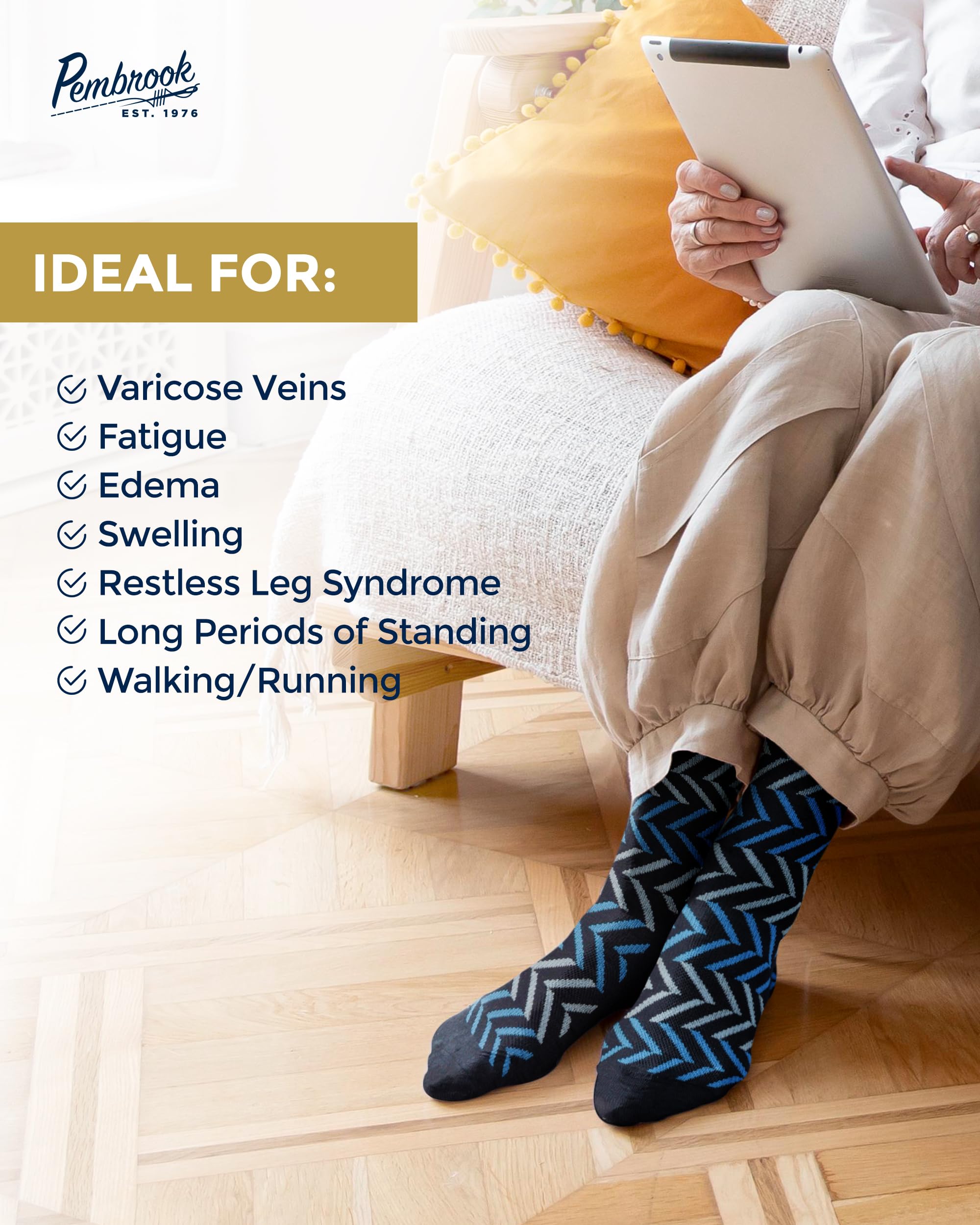 Pembrook Light Compression Socks for Women - 6 Pairs | 8-15 mmHg Compression Socks Women | Polkadots, Polkadots, Argyle, Striped Compression Socks Women | Cotton Compression Socks for Women