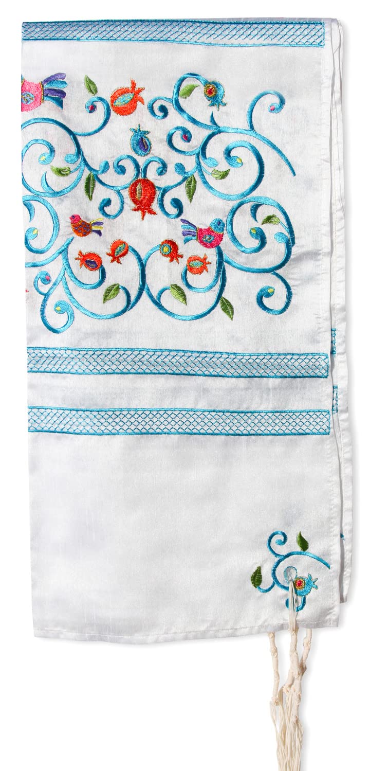 THE JERUSALEM GIFT SHOP SINCE 2004 Elegant Tallit Prayer Shawl Set - Beautiful Flower & Birds design with Natural Bamboo Fabric Tallit Bag, Kippah, Kosher Tzitzit 78”
