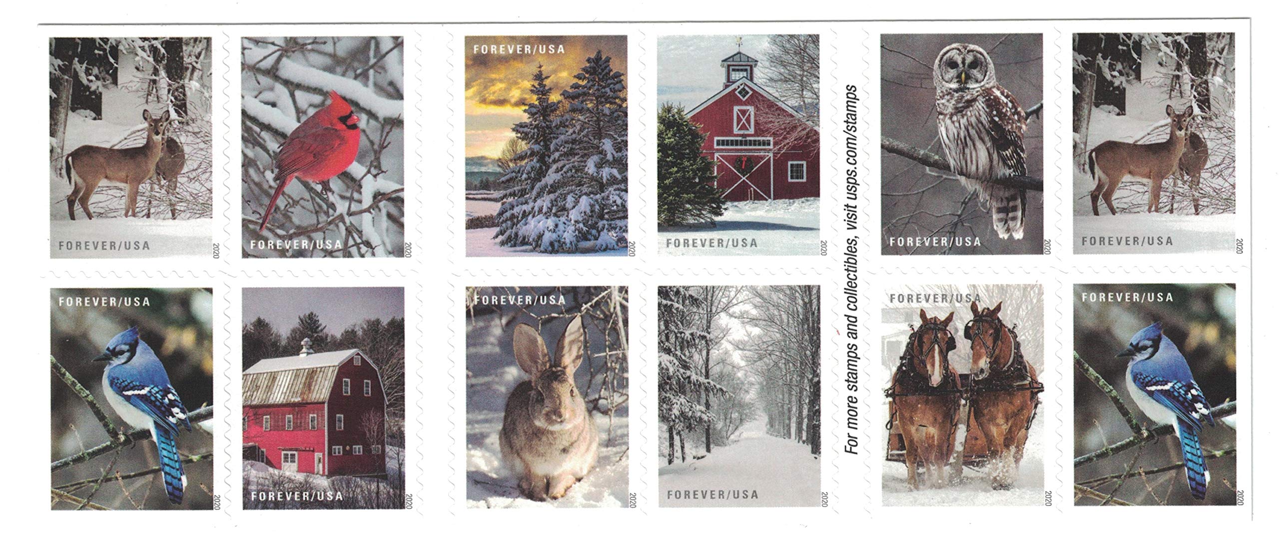 USPS Forever Stamps Winter Scenes - Book of 20 Postage Stamps
