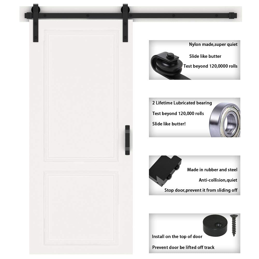 WINSOON 6FT Antique Single Sliding Barn Door Hardware Roller Track Kit Black with 36 x 84 inch Sliding Barn Door