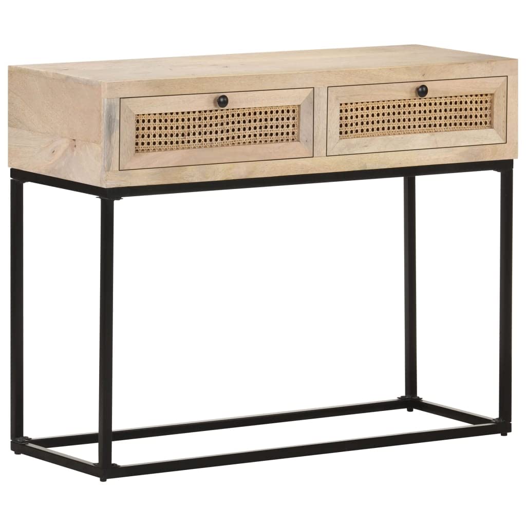 QJBSAVVA Console Table 39.4"x13.8"x29.9" Solid Mango Wood and Natural Cane,Large Space Dresser Entry Tables Narrow end Table Couch Table Suitable for Home, Office, Bedroom, Meeting Room