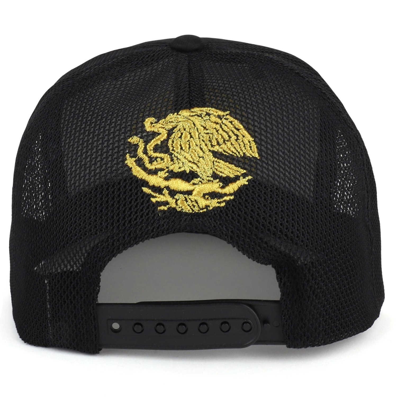Trendy Apparel Shop City of Mexico Eagle Embroidered Flatbill Trucker Mesh Cap - JALISCO BLACK