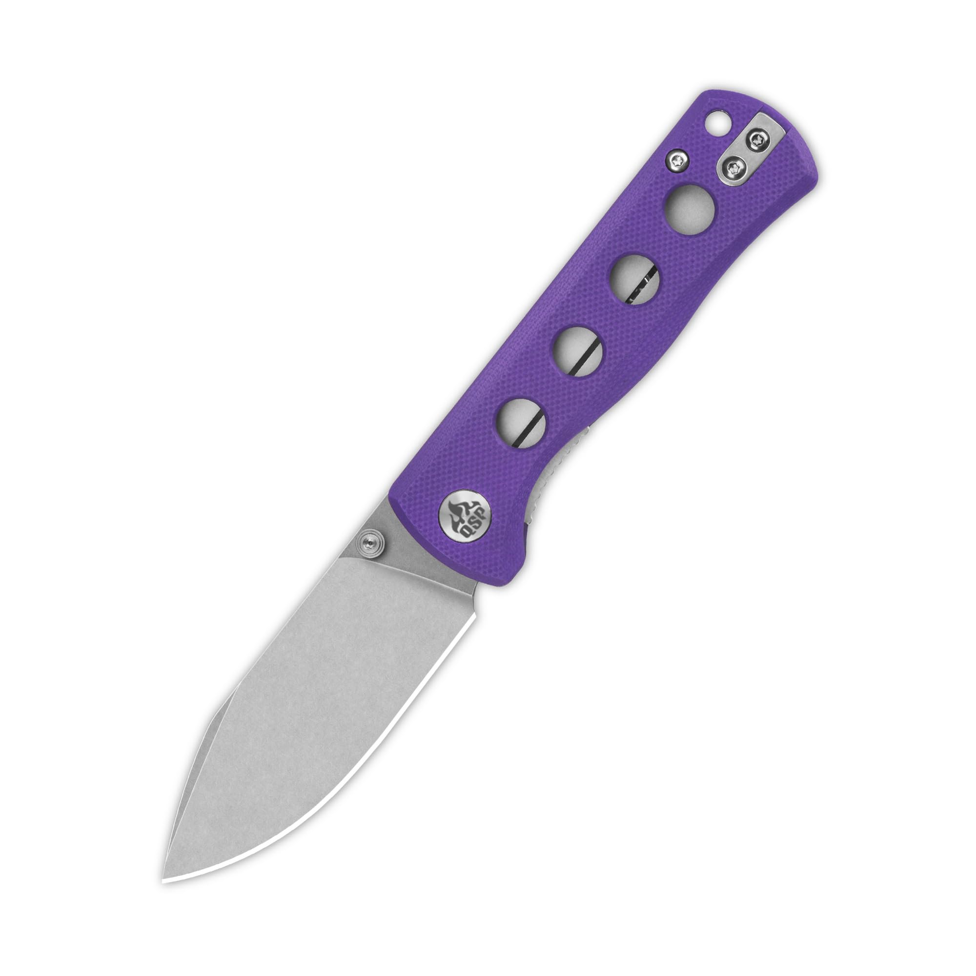 QSP KNIFE CANARY FOLDER POCKET KNIFE, SHARP 14C28N BLADE with COLORFUL G-10 HANDLES (stonewash blade, purple G-10 handle)