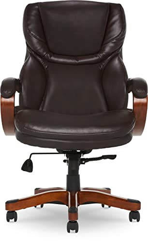 Serta Big and Tall Executive Office Chair with Upgraded Wood Accents, Win-Win Biscuit Bonded Leather