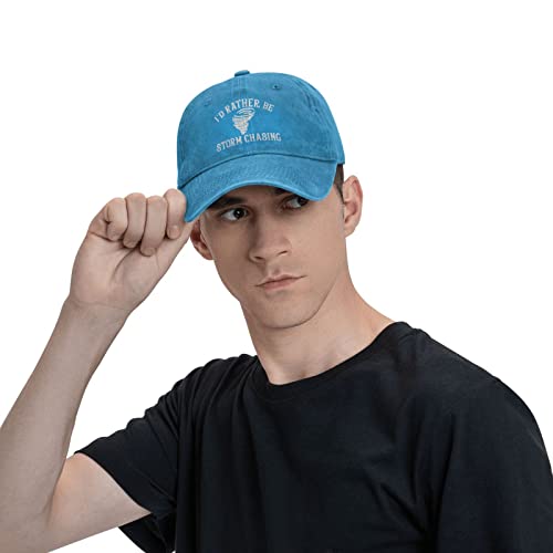 ZDZQART I'd Rather Be Storm Chasing Unisex Cowboy Hat Baseball Caps Adjustable Sports Golf Denim Casquette Cap Blue