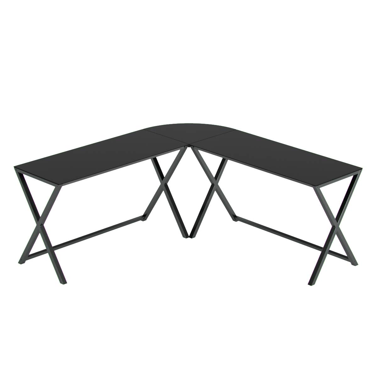 Ryan Rove Keeling X Glass Large Modern L-Shaped Desk Corner Computer Office Desk for Small PC Laptop Study Table Workstation Home Office with Keyboard Shelf - Black Frame, Black Glass