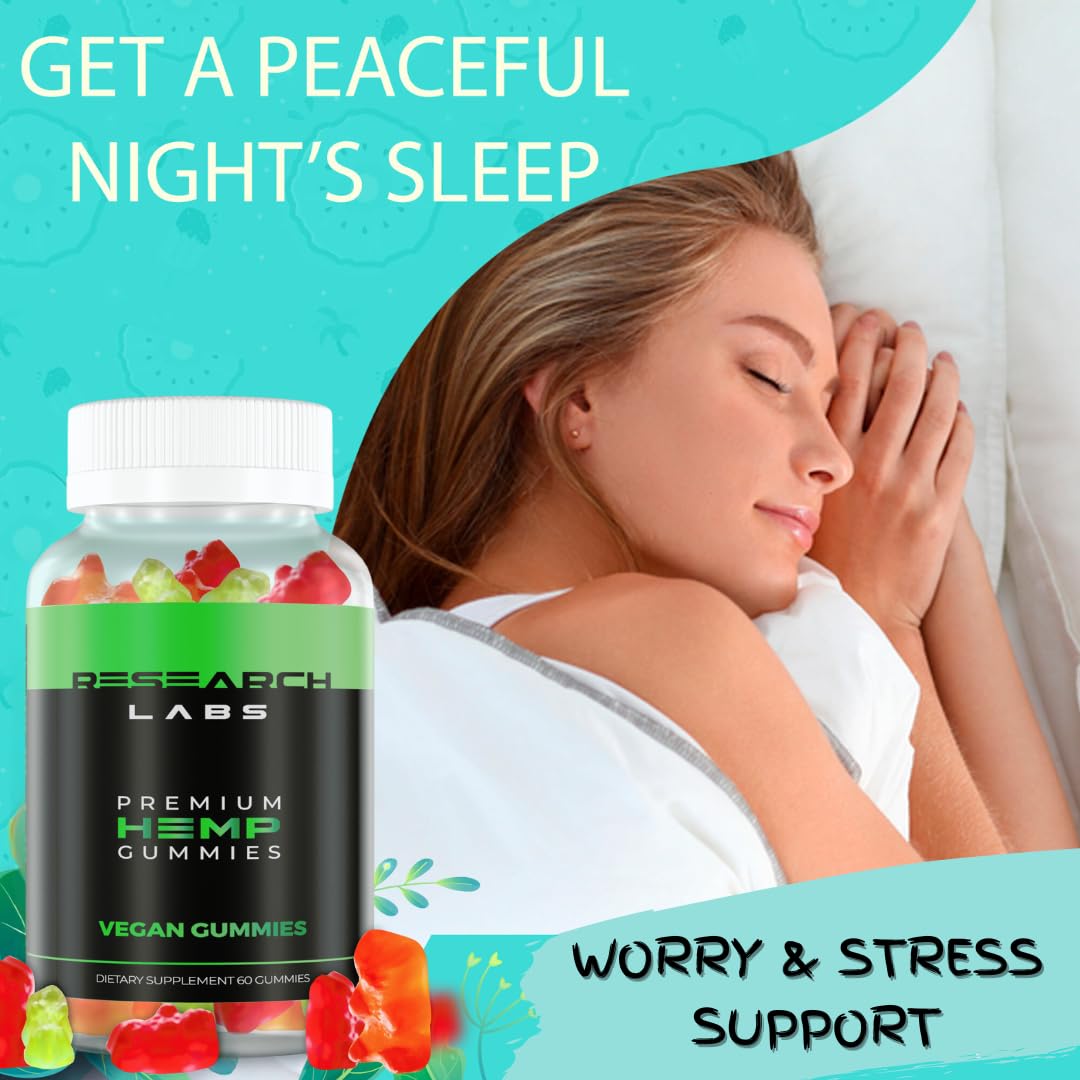 Research Labs - Premium Hemp Gummies 120 Count, 2 Fer 1 Ad. Advanced Formula with 500,000 Extract Blend. Natural - Helps Body Aches, Worriedness & to Feel Calm
