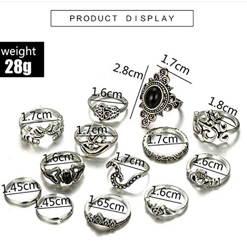 Woeoe Boho Silver Stackable Rings Carved Vintage Joint Nail Ring Sets Retro Gemstone Knuckle Midi Rings Set for Women and Girls